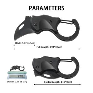 Small Pocket Knife, Gifts for Men Dad Brother, Self Defense Keychain Pocket Knife for Men, 2 Pack Carabiner Small Pocket Knife with Stainless Steel Blade, Mini Folding Knife, Black