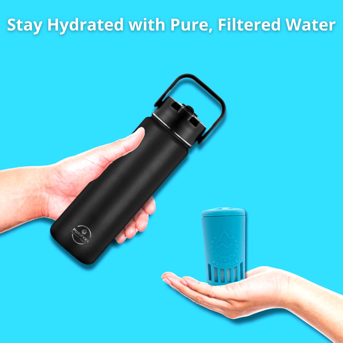 PURIFYXX | Hydropod Water Bottle Replacement Filter | Compatible with Epic Water Bottles | Easy Flow | 75gal | Lasts 3 Months | Removes Lead, Chlorine, Arsenic, VOC | Replace About 568 Plastic Bottles