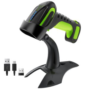 tera barcode scanner wireless 2d qr with stand: pro version battery level indicator 2500mah industrial grade bar code reader works with bluetooth 2.4g for windows mac android ios 8100 pro green