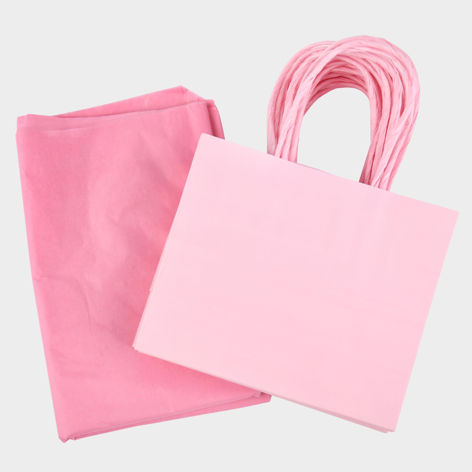 DjinnGlory 24 Pack Mini Tiny Small Pink Paper Gift Bags with Handles 6x5x2.5 Inch and 24 Tissue Paper for Wedding Baby Shower Princess Birthday Party Favors Goodies