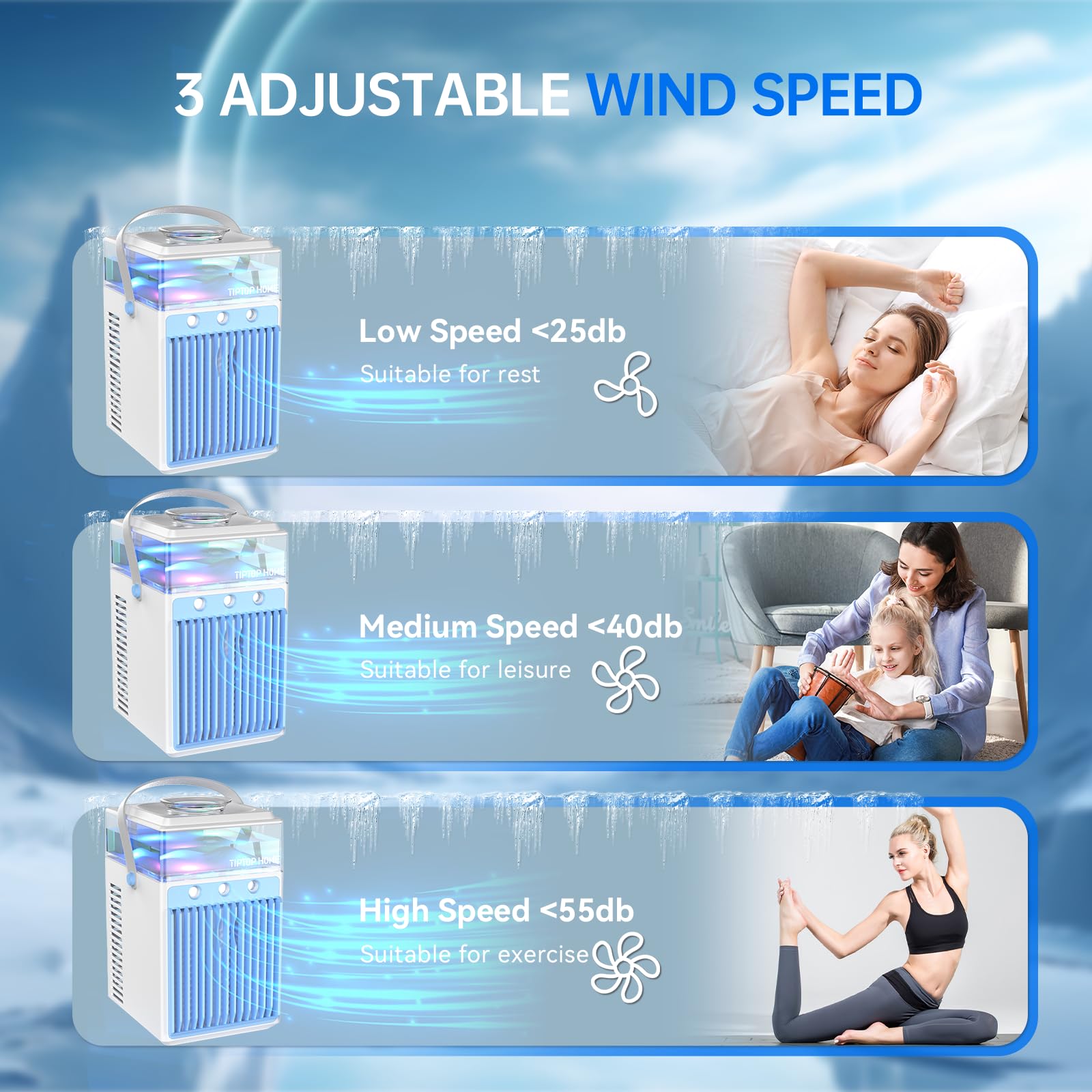 Portable Air Conditioners, 4 in 1 Rechargeable Mini Air Conditioner Evaporative Personal Cooler Humidifier with App Control, 800ML Mini AC Desktop Cooling Fan for Office Tent Bedroom