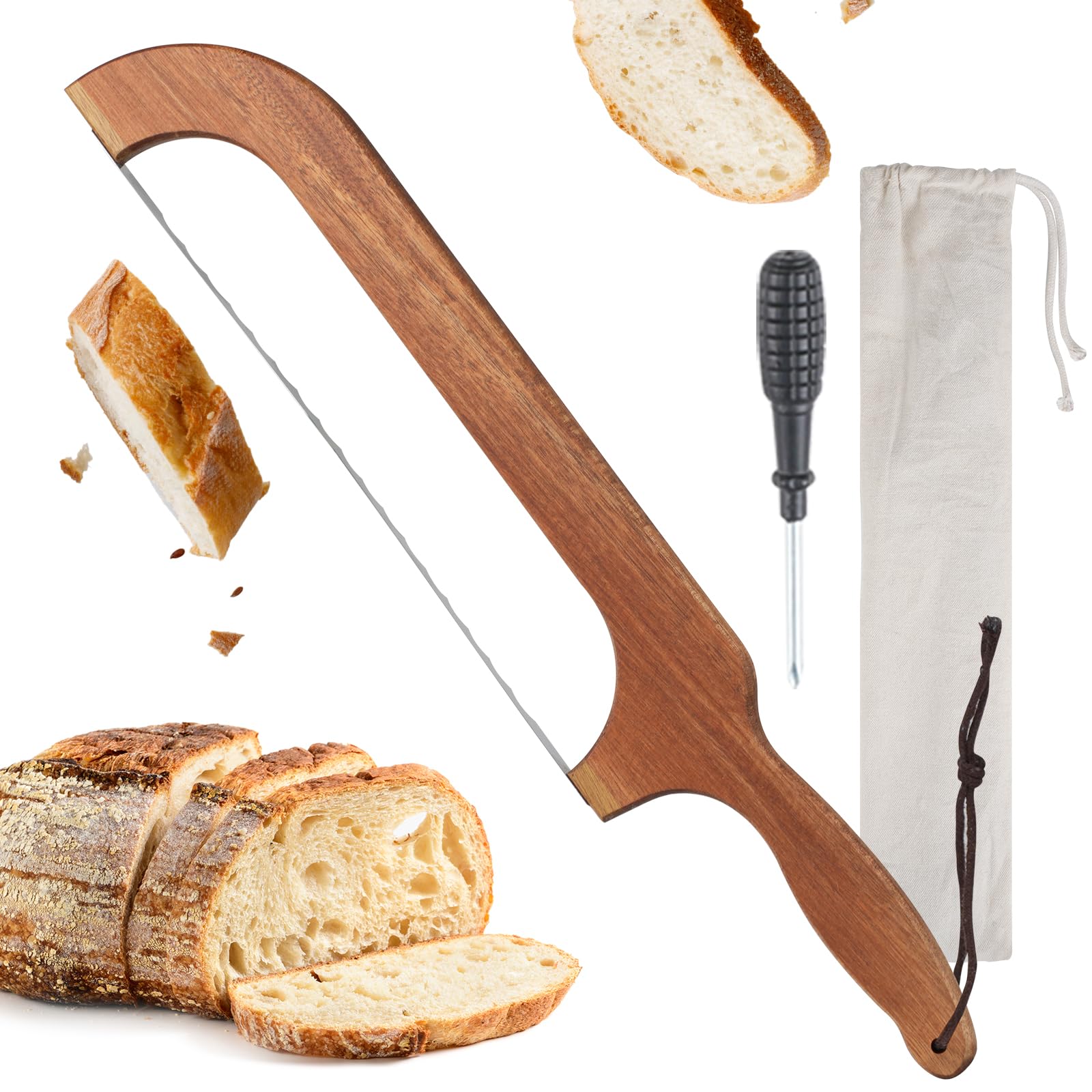 QikFas Sourdough Bread Knife, Bread Bow Knife, Bread Knife for Homemade Bread with Reliable Sourdough Crafting, Ergonomic Handler, Premium Sharpness Blade