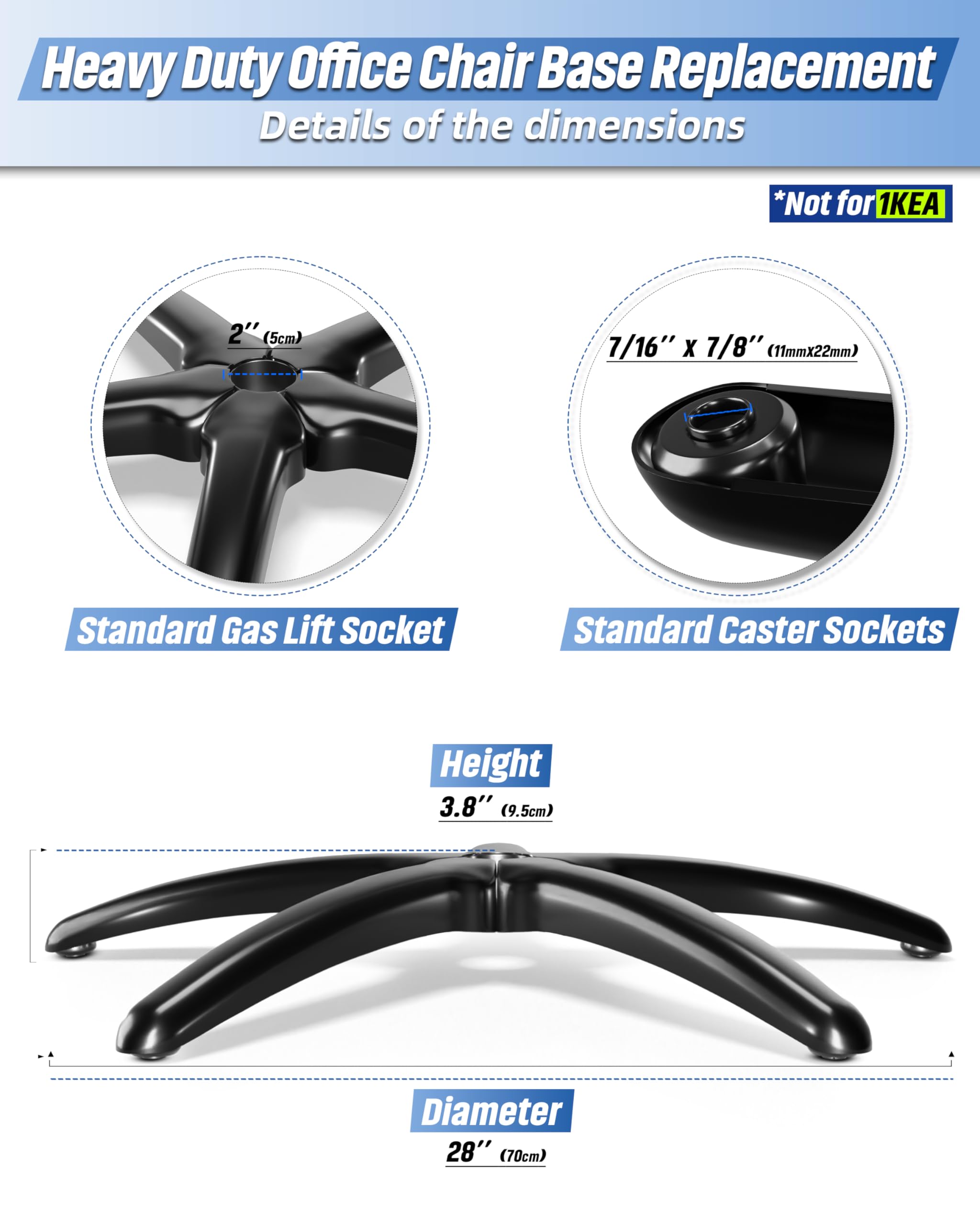 Sytopia 28" Heavy Duty Office Chair Base Replacement with Wheels (Set of 5), Metal Desk Chair Base