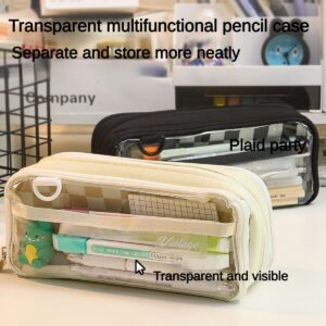 pzq ITA Pencil Pouch Large Capacity Checkered Pencil Case with Zipper Organizer transparent Pencil Bag (Black)