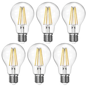 dimmable a19 clear led light bulbs 60w equivalent, 6w, 5000k daylight cool light for table lamp floor lamp bathroom vanity outdoor wall light fixture, cri85+, 750lm, e26 base, 6packs