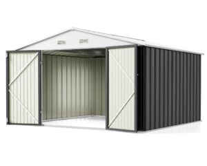 greesum outdoor storage shed 10 x 10 ft. utility tool shed metal storage garden shed with door & lock for patio storage, gray