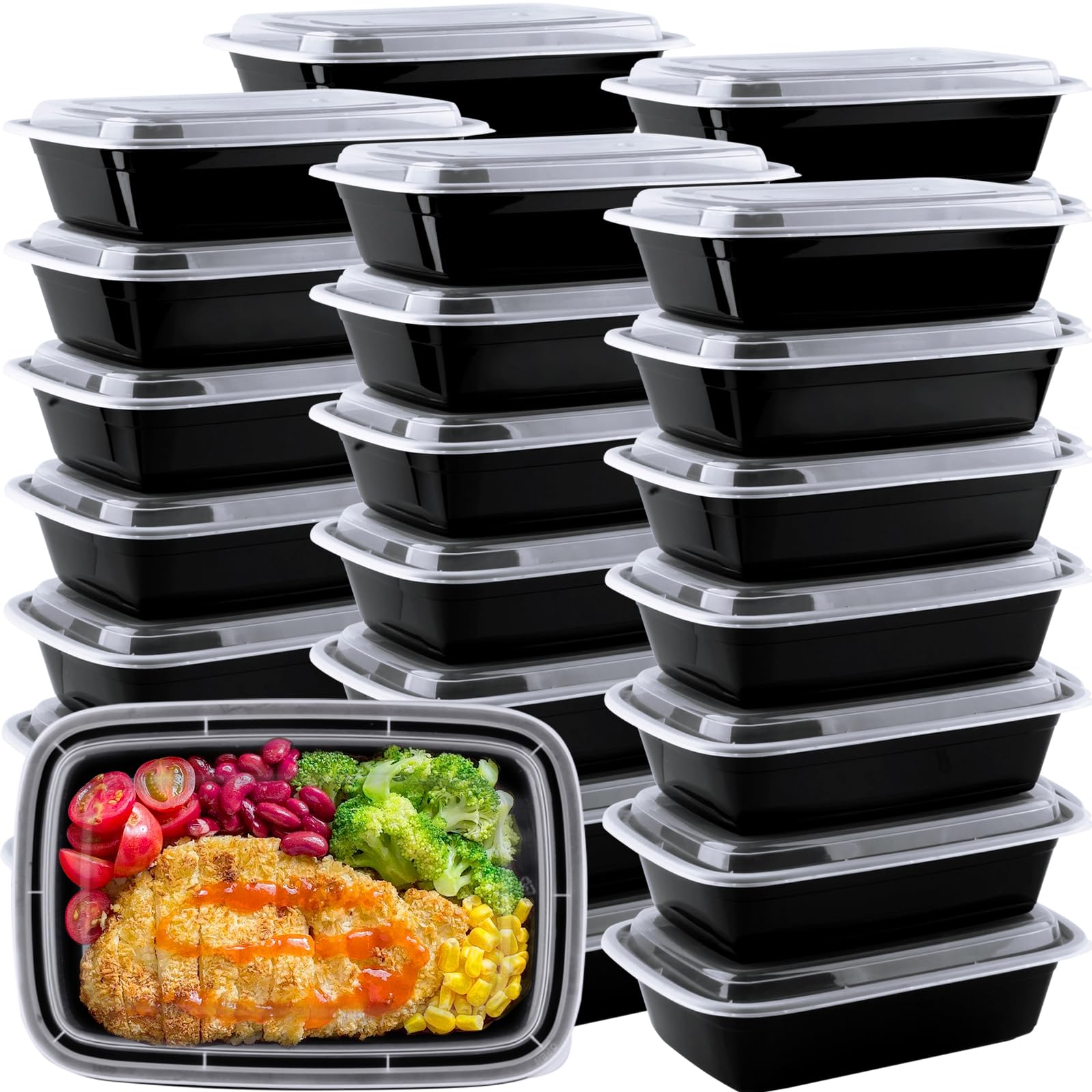 vivigu Meal Prep Containers Reusable - 50 Pack Extra-thick plastic food containers with lids, To Go Food Containers BPA-Free, To Go Containers With Lids Microwave, Dishwasher, Freezer Safe 28 oz