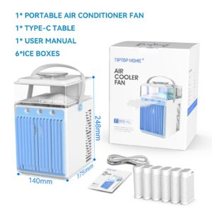 Portable Air Conditioners, 4 in 1 Rechargeable Mini Air Conditioner Evaporative Personal Cooler Humidifier with App Control, 800ML Mini AC Desktop Cooling Fan for Office Tent Bedroom