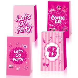 12 pcs pink girl party bags, princess candy goodie treat gift bags, hot pink party favors bags for girls kids birthday party supplies, princess decoration gift bags for girls princess theme party