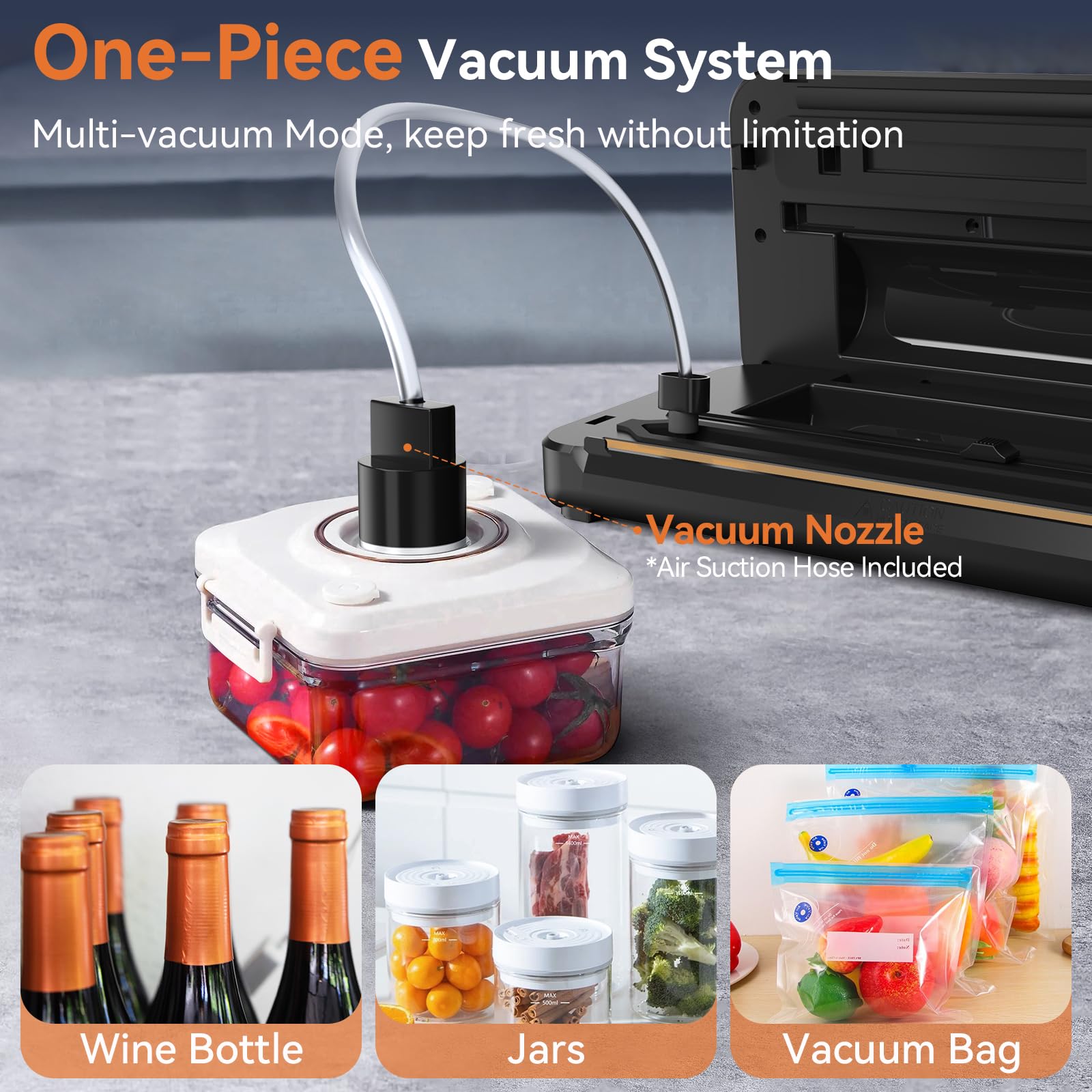 Pyukix Vacuum Sealer Machine, Food Sealer Machine 80KPA Fully Automatic 8-IN-1 Food Saver for Dry/Moist Mode with Build-in Cutter&Storage, Air Suction Hose, Digital Countdown, Roll Bag, 11 Vacuum Bags