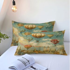 Ydtwnyq Hot Air Balloons Duvet Cover Set Hand Painted Style Floating Hot Air Balloons Print Bedding Set Decorative 3 Piece Quilt Set with 2 Pillow Shams Queen Size Olive Green