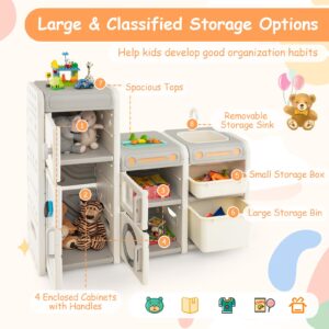 Costzon Kids Toy Storage Organizer, Multipurpose Montessori Toy Shelf with Removable Drawers, Magnetic Whiteboard, Markers, Toddler Toy and Book Storage Cabinet for Playroom, Bedroom, Nursery