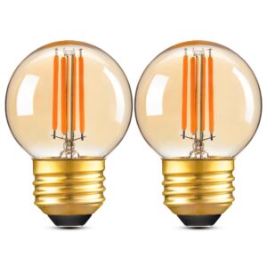 dimmable amber light bulb e26 edison led light bulb,g16.5/g50 small globe filament amber night light bulb 4w,ac120v warm white 2200k 350lm,decorative bulbs (straight filament 4w e26, 2 pack)