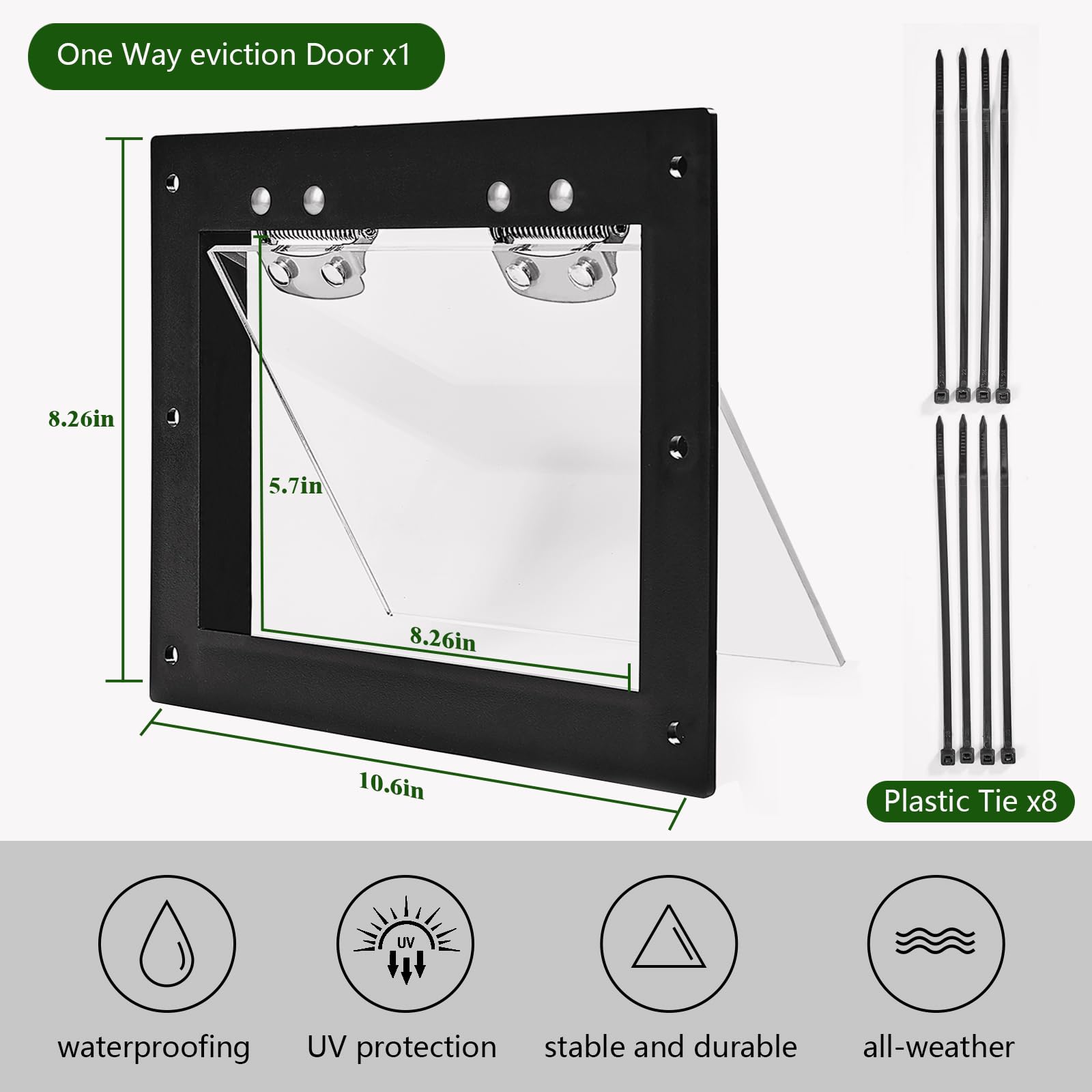 Raccoon One Way Eviction Door, Raccoon Trap Live Catcher, The Raccoon Trap Contactless Excluder for Attics, Under Decks, and Chimneys, DIY Installation(with 8 Tie Tapes)