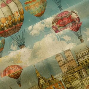 Ydtwnyq Hot Air Balloons Duvet Cover Set Hand Painted Style Floating Hot Air Balloons Print Bedding Set Decorative 3 Piece Quilt Set with 2 Pillow Shams Queen Size Olive Green