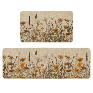 artoid mode flowers fall kitchen mats set of 2, autumn home decor low-profile kitchen rugs for floor - 17x29 and 17x47 inch