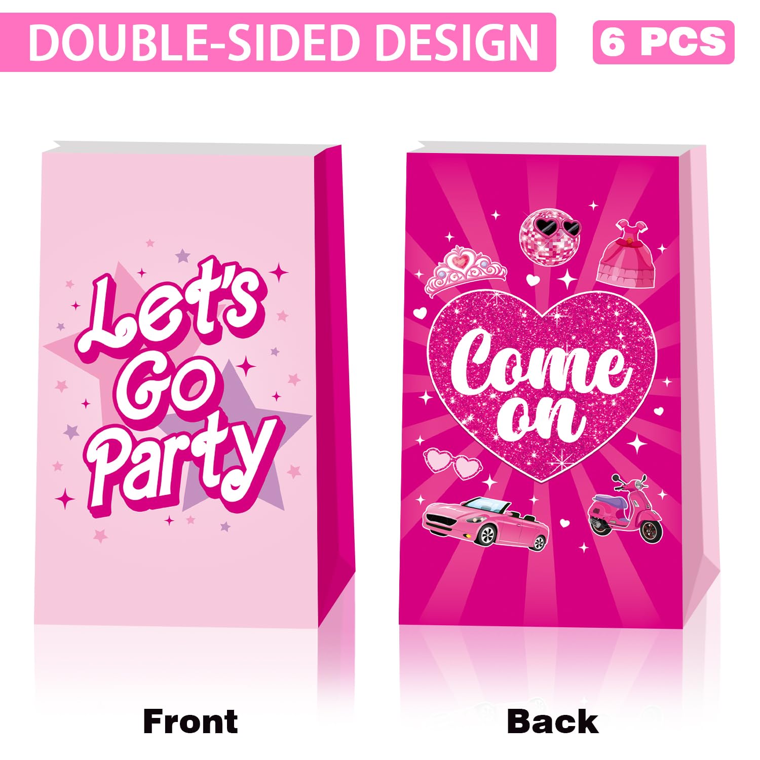 12 Pcs Pink Girl Party Bags, Princess Candy Goodie Treat Gift Bags, Hot Pink Party Favors Bags for Girls Kids Birthday Party Supplies, Princess Decoration Gift Bags for Girls Princess Theme Party