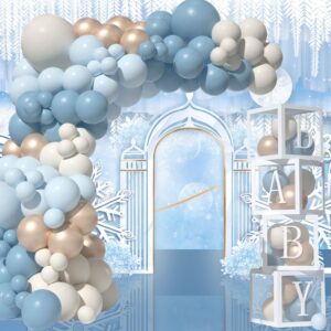 Baby Boy Shower Decorations-Dusty Blue Balloon Arch Kit With Baby Box,Baby Boy Balloon Arch Baby Boxes With Letter For Baby Shower 1st Boy Birthday Gender Reveal Decorations