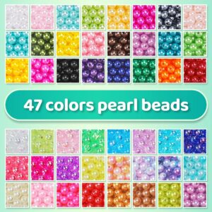 GAGANIU 2400pcs Pearl Beads, beads, 47 Colors beads for beacelets, Multicolor Bracelet Making Kit Round beads for Jewelry Making with Elastic String, DIY Crafts Beads Set.