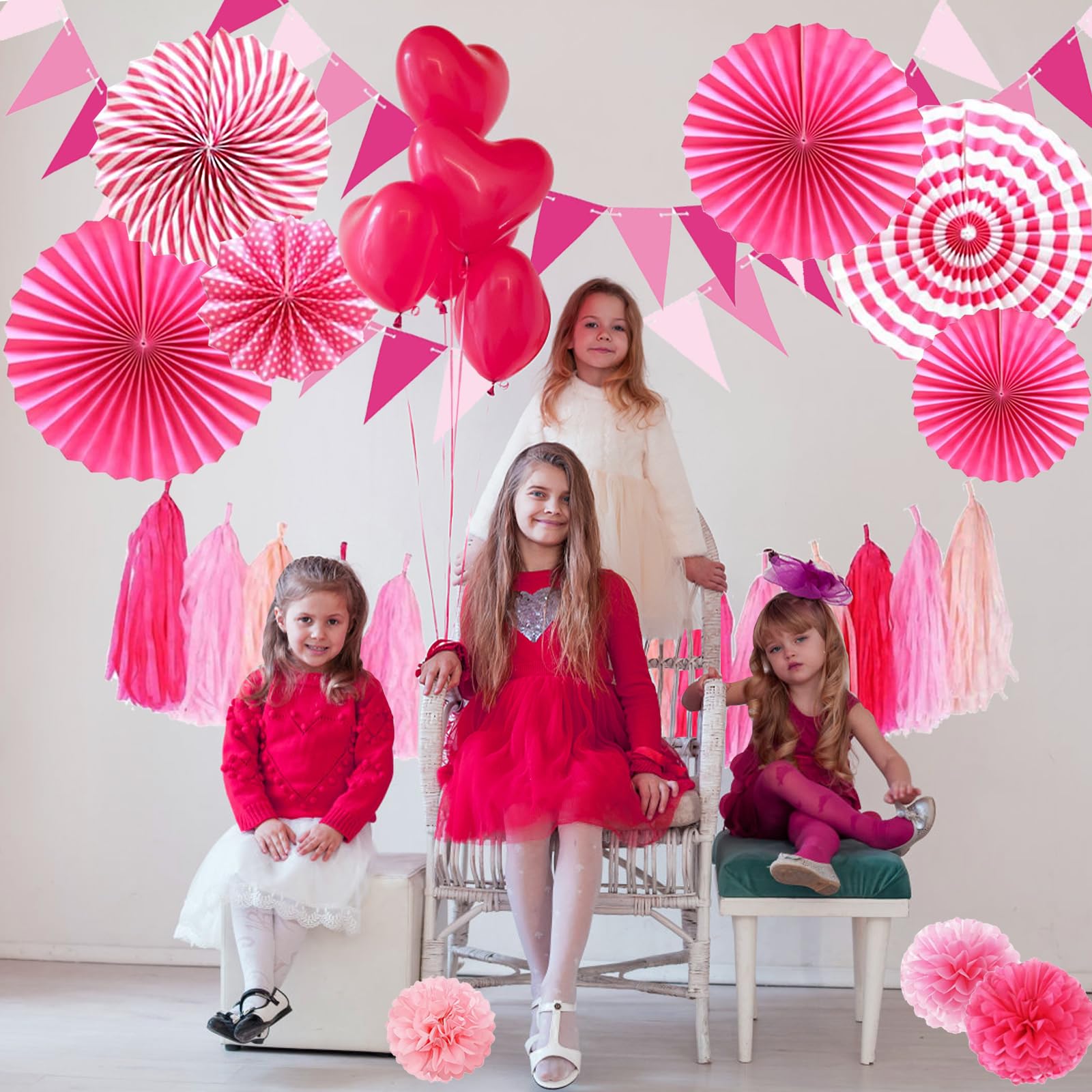 Cmaone Hotpink Party Decorations Pink Girls Paper Fan Birthday Baby Shower Tissue Pom Poms Streamers Bachelorette Party Supplies Tassel Garland Banner Wedding Decor