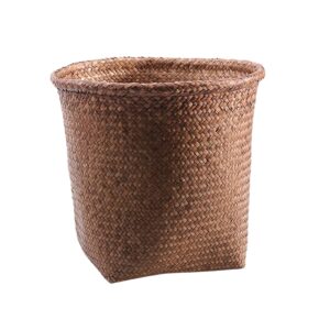 dgmiocs 9.5 inch trash can basket woven waste wastebasket, woven storage basket garbage rattan bedroom bathroom straw kitchen small office rubbish cans (2 pcs)