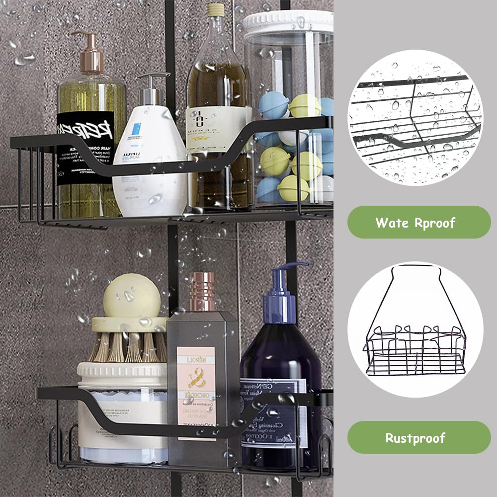 HMIEPRS Hanging Shower Caddy Over Shower Head, Bathroom Shower Organizer Hanging with Soap Holder Hooks, Large Capacity Shower Rack Basket Shelf for Towels, Sponge, Razor, Shampoo