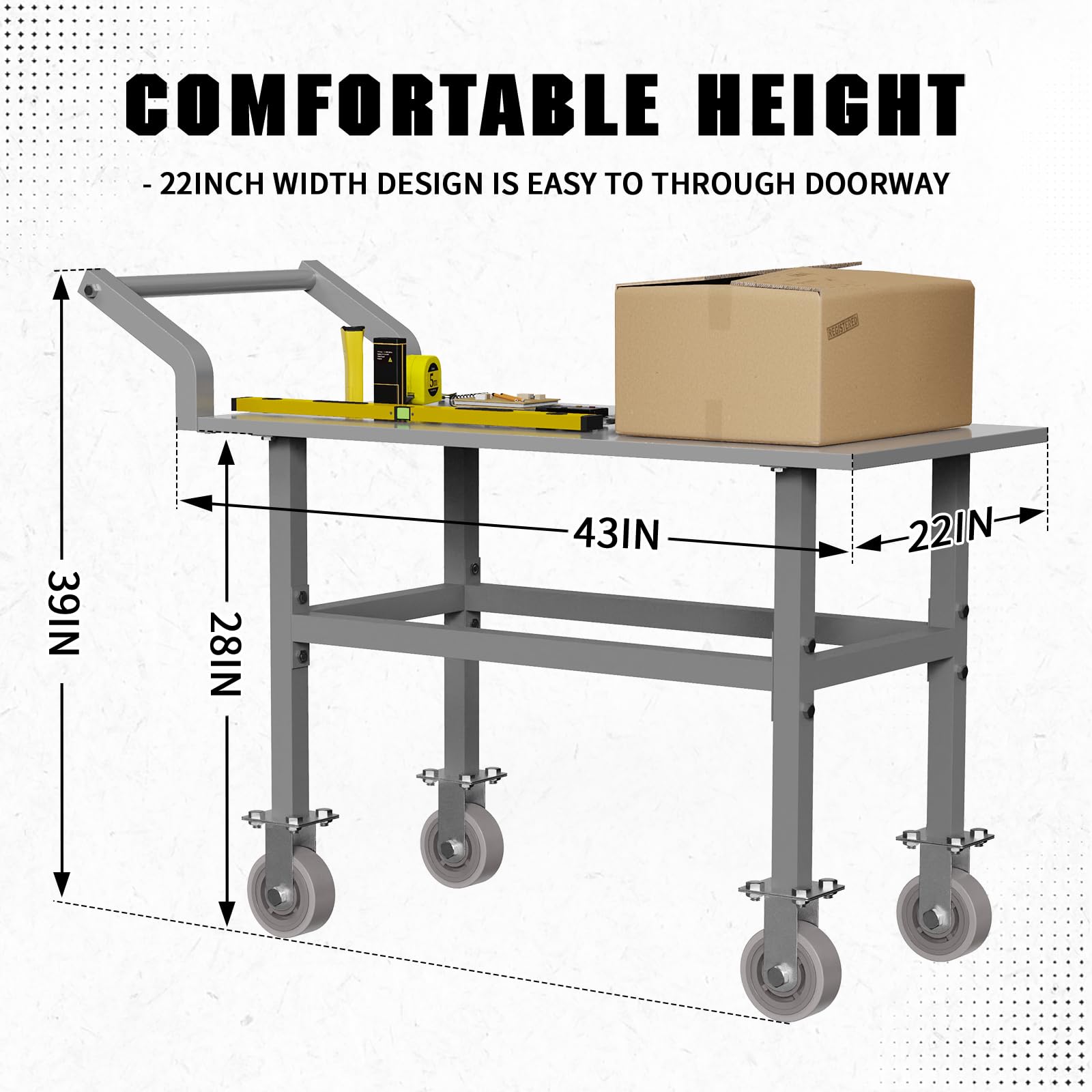 Work Height Platform Truck Cart, 2000LBS Weight Capacity Platform Cart with 5Inch Caster Provide Comfortable 28 Inch Working Platform Allow to Transport and Perform Easily Without Excessive Bending