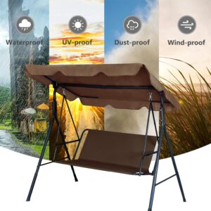 Swing Seat Replacement Swing Covers for Outdoor Patio Swing 3 Seater 600D Upgraded Thicken Oxford Waterproof Fabric Porch Swing Chair Cushion Covers (Coffee, 58.3x19.5x19.5inches)