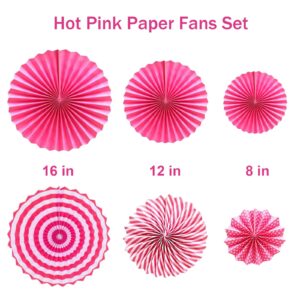 Cmaone Hotpink Party Decorations Pink Girls Paper Fan Birthday Baby Shower Tissue Pom Poms Streamers Bachelorette Party Supplies Tassel Garland Banner Wedding Decor