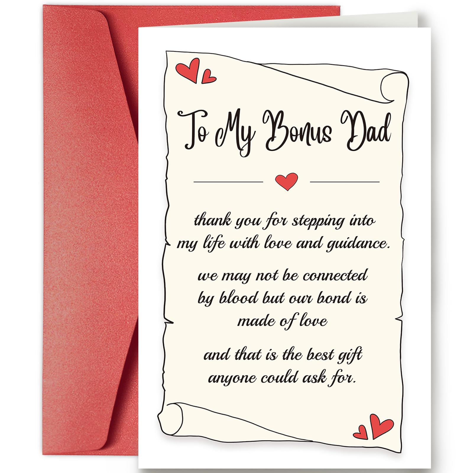 SuperShunhu Sweet Birthday Card for Bonus Dad, Funny Poem Fathers Day Card for Bonus Dad, Bonus Dad Card from Stepdaughter Stepson, Appreciation Card for Stepdad, Thank You Card