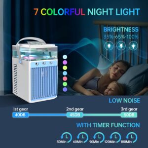 Portable Air Conditioners, 4 in 1 Rechargeable Mini Air Conditioner Evaporative Personal Cooler Humidifier with App Control, 800ML Mini AC Desktop Cooling Fan for Office Tent Bedroom