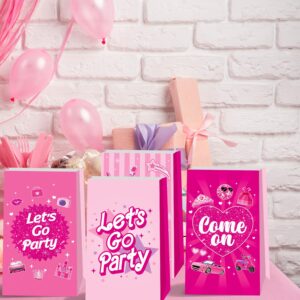 12 Pcs Pink Girl Party Bags, Princess Candy Goodie Treat Gift Bags, Hot Pink Party Favors Bags for Girls Kids Birthday Party Supplies, Princess Decoration Gift Bags for Girls Princess Theme Party