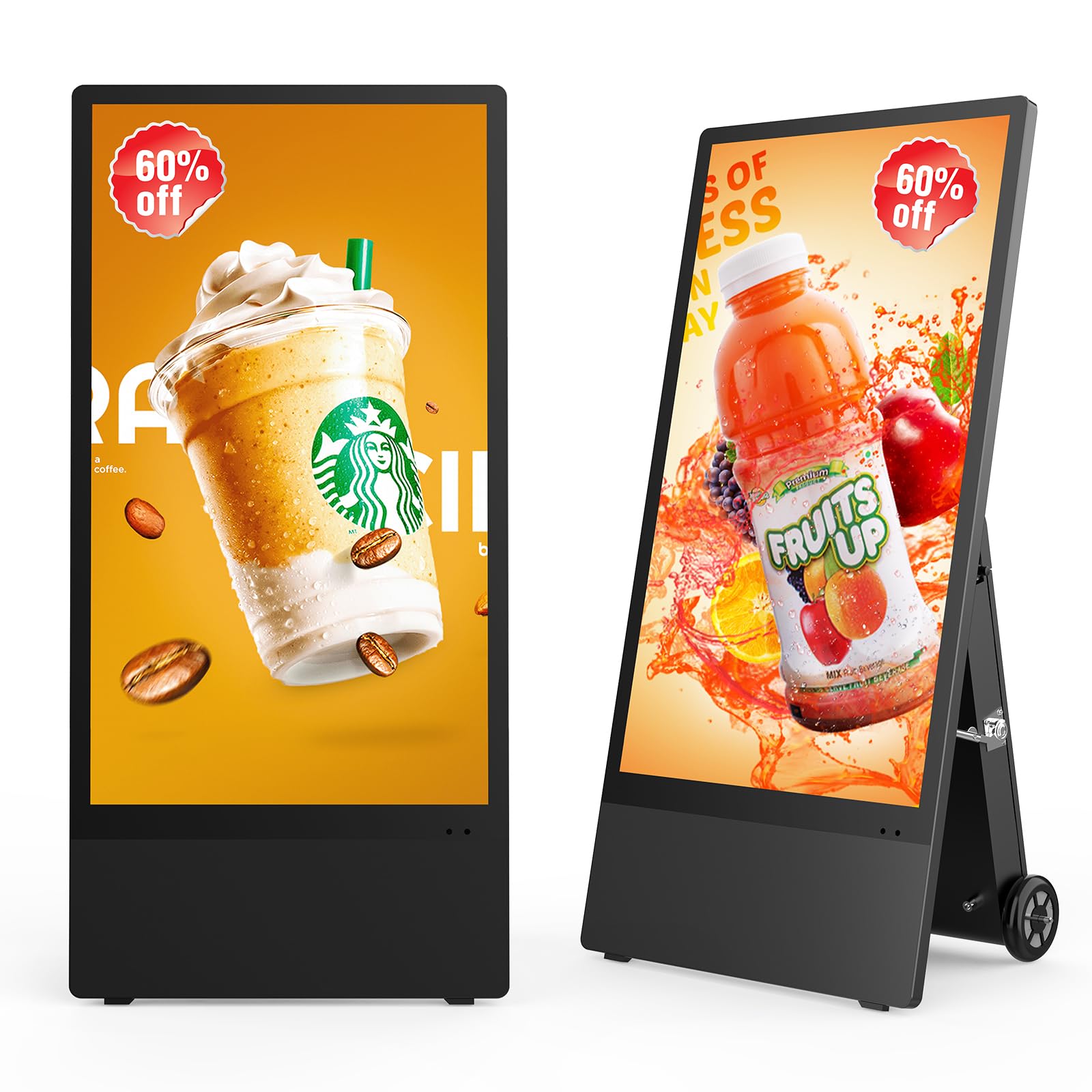 43 Inch Outdoor Digital Signage Displays,Rechargeable Digital Lcd Kiosks,Moveable Commercial Totem,IP55 Waterproof,Auto Adjustment High Brightness Screen(3840*2160),High Capacity Batterie,Android 9.0