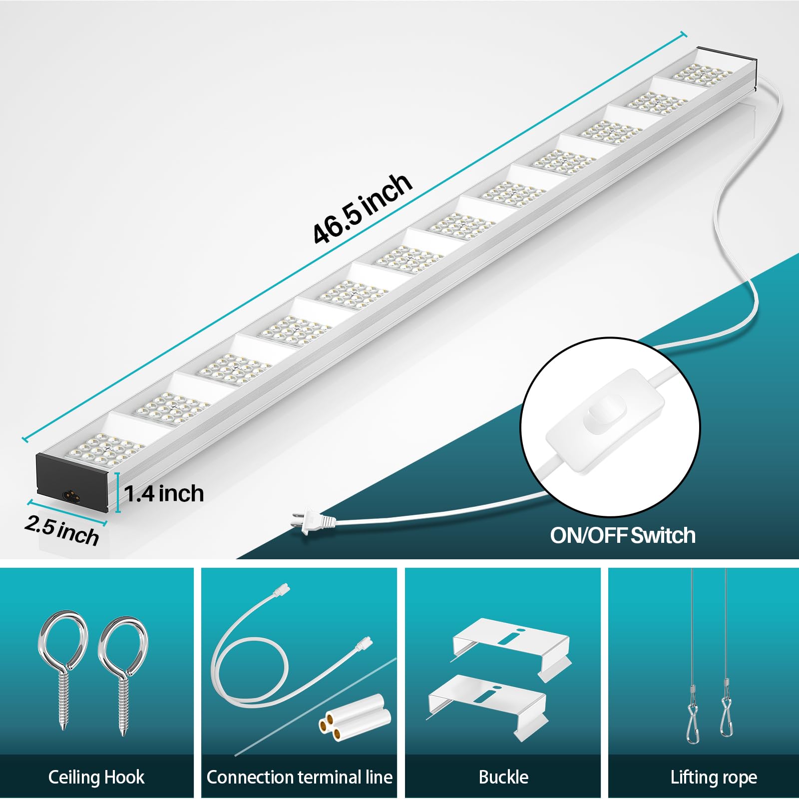 TychoLite 4FT LED Shop Light, 50W, 6000LM, 5000K Daylight, Linkable 4 Foot LED Light Fixture for Garage, 48 Inch Linear LED Light for Workshop, Utility Shop Lights, Suspended & Flush Mount, 4 Pack