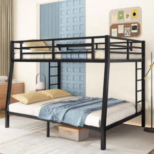 bellemave full xl over queen metal bunk bed for adults,heavy-duty bunk bed with 2 ladders,full over queen bunk beds,space-saving bunk bed for kids/teens/adults,noise-free,black