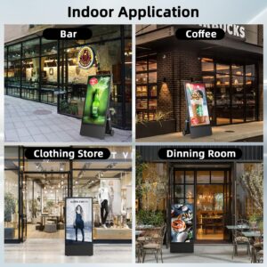 43 Inch Outdoor Digital Signage Displays,Rechargeable Digital Lcd Kiosks,Moveable Commercial Totem,IP55 Waterproof,Auto Adjustment High Brightness Screen(3840*2160),High Capacity Batterie,Android 9.0