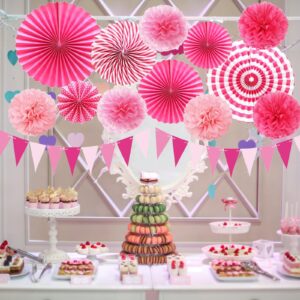 Cmaone Hotpink Party Decorations Pink Girls Paper Fan Birthday Baby Shower Tissue Pom Poms Streamers Bachelorette Party Supplies Tassel Garland Banner Wedding Decor