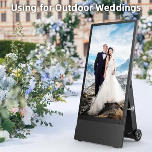 43 Inch Outdoor Digital Signage Displays,Rechargeable Digital Lcd Kiosks,Moveable Commercial Totem,IP55 Waterproof,Auto Adjustment High Brightness Screen(3840*2160),High Capacity Batterie,Android 9.0