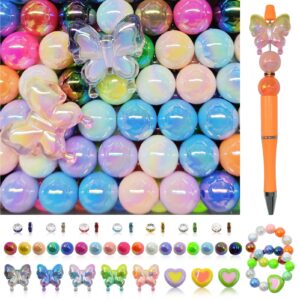 254 pieces beads for pens - 16mm acrylic loose beads bulk set - beads kit for crafts - fit for jewelry making, bracelets, beadable pens, and focal beads - cute beads for diy supplies