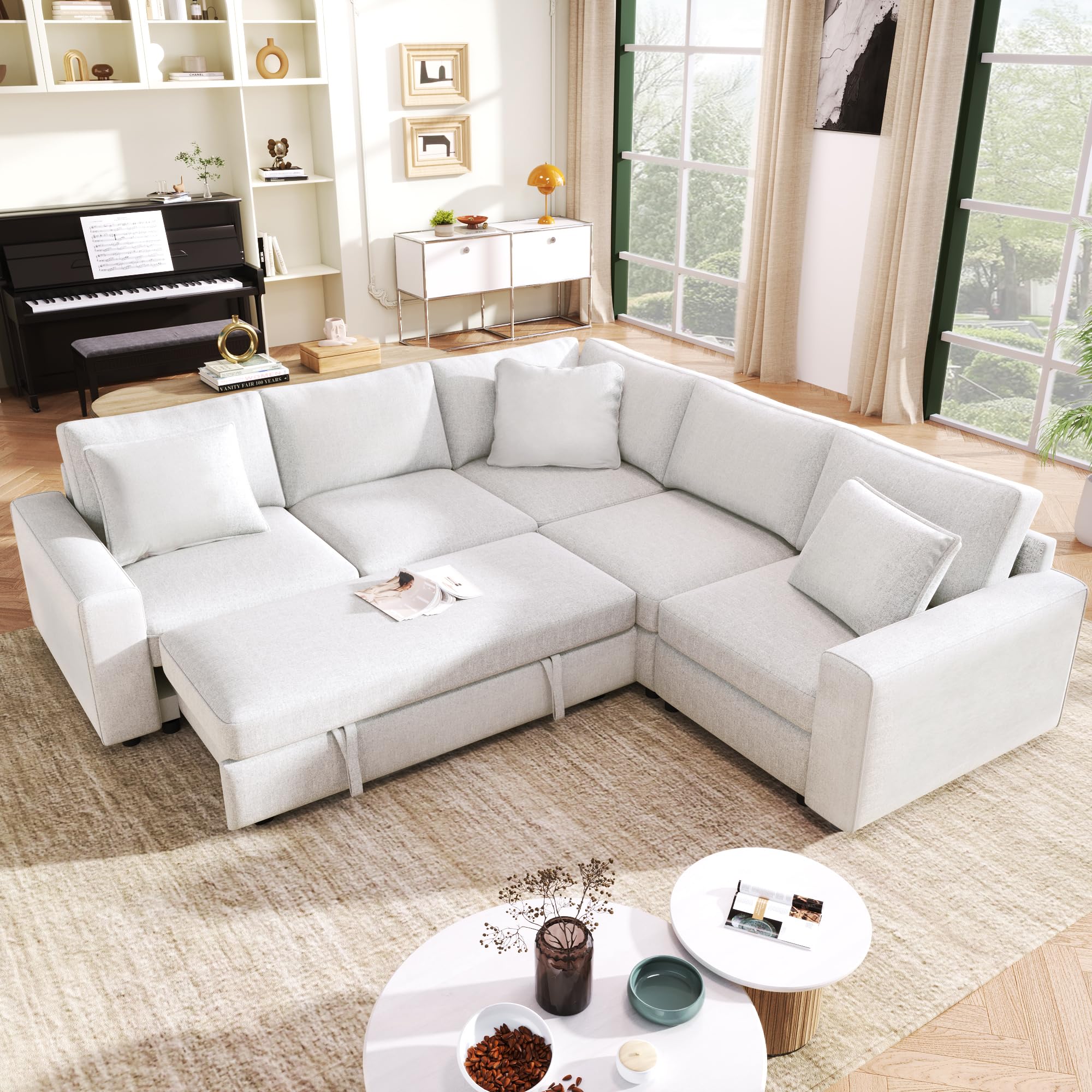 Merax L Shaped Modular Sofa with Backrest Cushions 4-Seat Couch for Living Room, 100"x94.1"x35.4", Beige