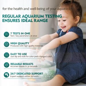 7 in 1 Aquarium Test Strips, 125 Count Fish Tank Test Strips for Freshwater Saltwater Pond, Water Testing Kit Aquarium for Chlorine, Total Hardness, Carbonate, Alkalinity, Nitrate, Nitrite and pH