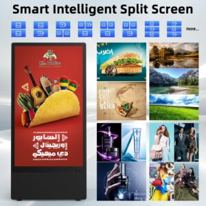 43 Inch Outdoor Digital Signage Displays,Rechargeable Digital Lcd Kiosks,Moveable Commercial Totem,IP55 Waterproof,Auto Adjustment High Brightness Screen(3840*2160),High Capacity Batterie,Android 9.0