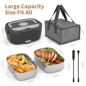 Geveniss Electric Lunch Box for Men, Women, Adults - 80W Fast Heating Lunch Box (12V/24V/110V) - Heated Lunch Box with Dual 1.5L SS Containers - Portable Food Warmer for Car, Truck, Office Use