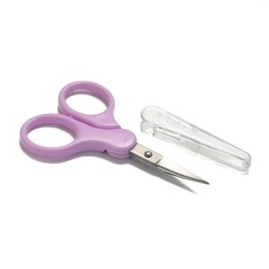 2 Pcs Small Craft Scissors Mini Sewing Scissors Embroidery Scissors Thread Cutter Scissors Fabric Cutting Scissors Straight Curved Tip Scissors with Protective Cover Purple Curved Tip