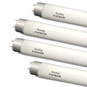 accway (4 pack) f10t8/cw 4100k linear fluorescent light bulb,t8 type straight tube 10watts cool white, g13 medium based, 13.5 inch mol