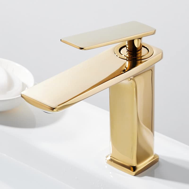 CGPOCMWGX Brass Black Gold Basin Faucet Bathroom Sink Faucets Hot Cold Water Mixer Crane Deck Mounted Single Handle Hole Bath Kitchen Tap (Color : Gold)