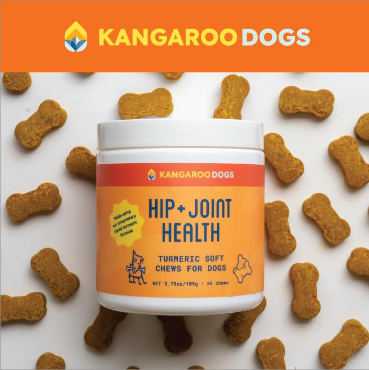 Kangaroo Dogs Hip + Joint Health Turmeric Soft Chews - Dog Supplement Made with Organic Turmeric - Supports Mobility, Immune System, Heart Health, May Reduce Joint Pain & Inflammation - 35 Treats