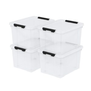 afromy 22 qt latching storage box, stackable bin with latch lid, plastic storage container tote, clear, 4-pack