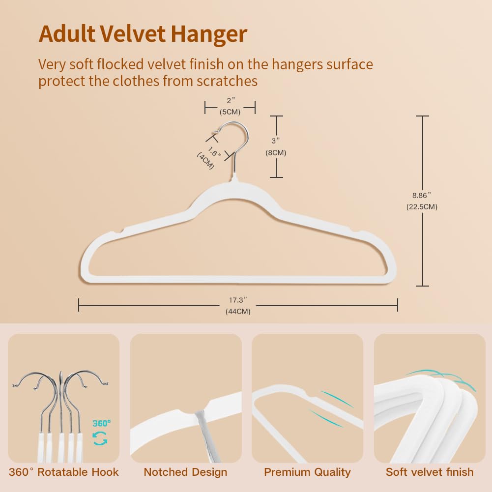 Stormix 36 Pack Velvet Hangers, 17.3 x 8.9 Inches Clothes Hangers, Non Slip Dresses Hangers with Shoulder Notches for Adult White