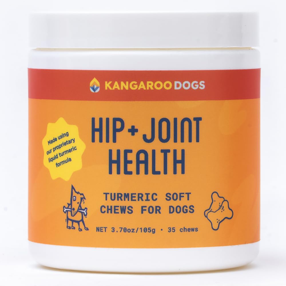 Kangaroo Dogs Hip + Joint Health Turmeric Soft Chews - Dog Supplement Made with Organic Turmeric - Supports Mobility, Immune System, Heart Health, May Reduce Joint Pain & Inflammation - 35 Treats